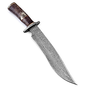 UK UNIQUE SHARP KNIVES BK-3023 Handmade Damascus Steel 15.00 Inches Damascus Steel Hunting Knife - Camel Bone Handle With Damascus Steel Gurd/Pommel