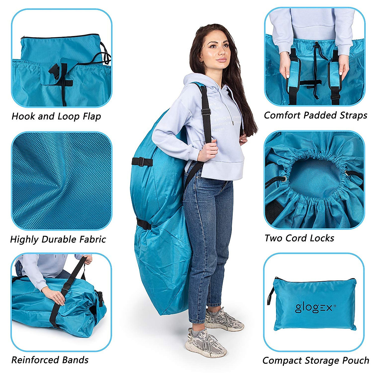 Glogex Stroller Travel Bag for Airplane, Gate Check Stroller Bag, Durable, Lightweight, Waterproof, with Carry Straps, Easy to Transport