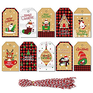 PintreeLand 50 Pack Christmas Gift Tags with String, Xmas Santa to/from Gift Tags for DIY Homemade Holiday Present Wrap Name Tag Label (Style A 50 Pack)