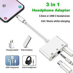 USB C to 3.5mm Headphone and Charge Adapter 3-in-1 Type C to Dual Audio Jack Splitter with Fast Charging Compatible with iPad Pro Samsung Galaxy S23 Ultra S22 S21 S20 S20+ Note 20 Pixel 7