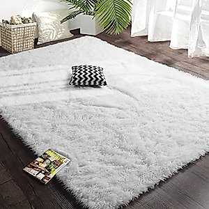 Amangel White Super Soft Rugs for Living Room, 5' x 7', Fluffy Area Rug for Bedroom, Large Shaggy Plush Rugs for Kids Girls Boys Room, Non-Slip Fuzzy Rug for Nursery Dorm, Home Decor Floor Carpet