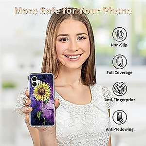 BWEGRHE for Samsung Galaxy A04 4G Clear Case with Sunflower Purple Galaxy Pattern Designed, Transparent Dual Layer Soft TPU Bumper + Hard PC Shockproof Protective Phone Case for Galaxy A04 4G