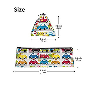 Funny Cartoon Cars Triangle Pencil Case Holder Zipper Large Capacity Pen Bag Pouch Students Stationery Cosmetic Makeup Bag