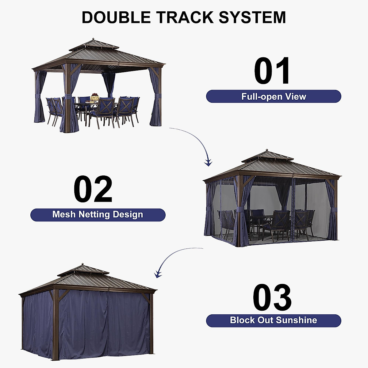 PURPLE LEAF 12' X 12' Hardtop Gazebo Canopy with Netting and Curtains for Outdoor Hot Tub Heavy Duty Backyard Sunshade Deck Metal Roof Patio Permanent Pavilion