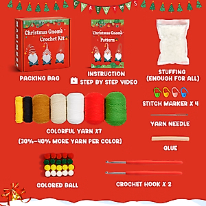 MAGIMUSE Christmas Crochet Kit for Beginners, Crochet Starter Kits for Adults Amigurumi Craft Knitting Crochet Animals Kits with Step-by-Step Video Tutorials, 3 Pack Gnome (40%+ Yarn)