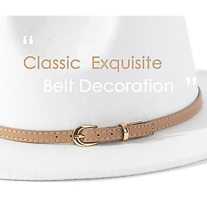 Lisianthus Women Classic Felt Fedora Wide Brim Hat with Belt Buckle A-White