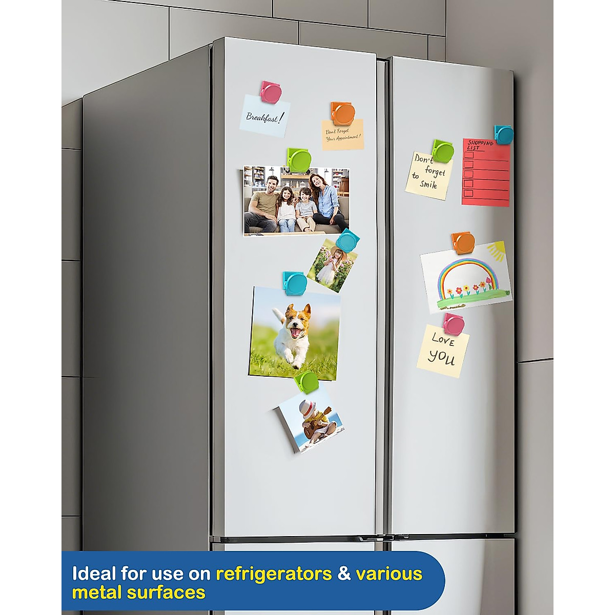 Magnetic Clips, 24 Pieces Magnetic Metal Clips, Fridge Magnet Refrigerator Whiteboard Wall Fridge Magnetic Memo Note Clips Magnets Metal Clip