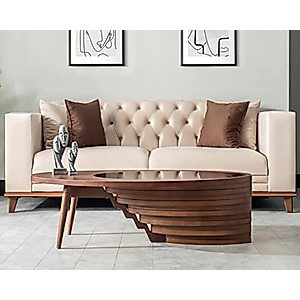 by Papella Design, Natural Walnut Veener Coffee Tables for Living Room, Rustic Table, Mesa De Centro para Sala, Center Table, Glass Table top, Walnut Color, (Drop)