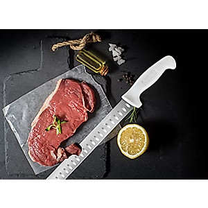 Bleteleh Extra-Long 15-inch blade slicing knife Granton Edge, White Handle