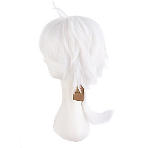 MapofBeauty 14"/35cm Men With Short Hair Tied Ponytail Cosplay Party Wigs (White)