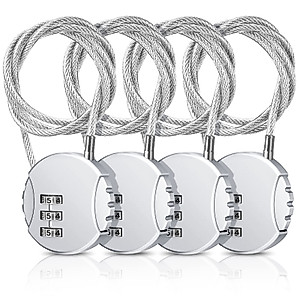 Yingzhao 4 Pieces 3 Digit Combination Lock Wire Stroller Waterproof Padlock Cable Locks Lightweight Locker Lock Flexible Gate Lock for School Luggage Helmet Gym Fence Door Sports Bike (Silver)