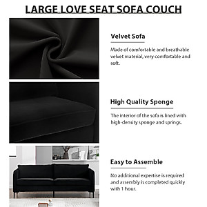 85 Inch Velvet Sofa, Mid Century Modern Comfy Upholstered Sofa Couch with Metal Legs 3 Seater Sofa High-Density Foam and 6.3 Inch Extra Thick Cushion Couch for Living Room Apartment（Black）