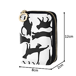 Set of Silhouettes of cats, Icons of cats in Different Poses on WhiteGrey Credit Card Coin wallet, RFID Blocking Compact Women Leather Card Holder, Key Change Organizer, Zipper Purse Clutch Pouch