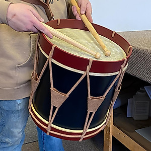 Schooner Bay Co. - 16" Civil-Revolutionary War Style Red and Blue Wooden Marching Drum with Drum Sticks and Strap- Antique Reproduction