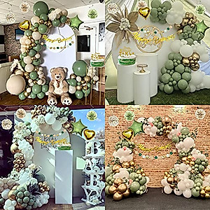 GYESXYW Sage Green Party Decorations, Olive Green and Gold Birthday Decorations Happy Birthday Banner, Birthday Sash and Gold Confetti Balloons for Men Women Boys Girls Baby Shower Birthday Supplie