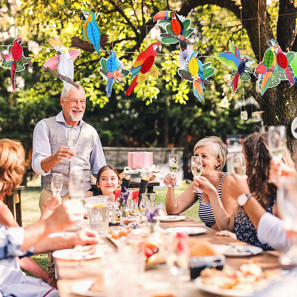 9 Pieces Tropical Birds Honeycomb Paper Cutouts Rio Luau Party Hanging Decorations Rainforest Hanging Paper Birds Hawaiian Summer Parrot Honeycomb Cutouts for Luau Summer Party Decor