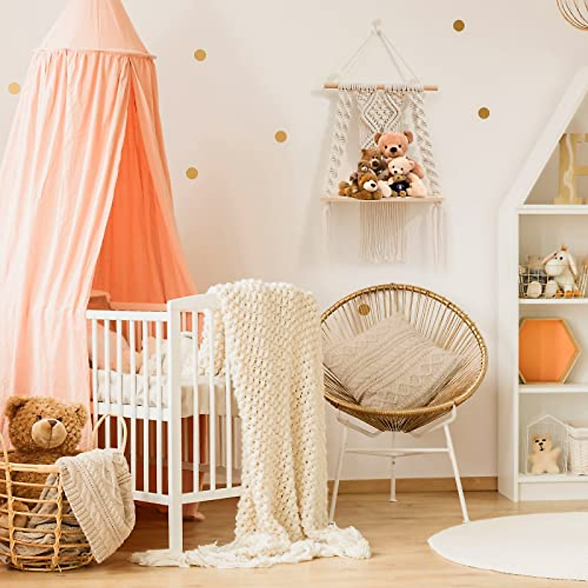 JERZO Macrame Hanging Wall Shelves, Boho Decor, Swing Rope Floating Shelf, Rustic Wood Storage Shelf for Bedroom Bathroom Living Room Nursery Dorm Room, Décor Plant Display