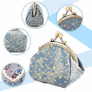 Oyachic Five Pointed Star Coin Purse Denim Change Pouch Wallets Buckle with Kisslock Clasp Coin Holder Clutch Handbags for Women Ladies,Blue