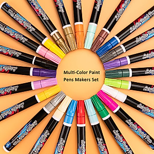 24 Colors Acrylic Paint Markers Set, Premium Acrylic Paint Pens For Rock Painting, Glass, Plastic, Ceramic,Fabric,Wood,Stone,Cardstock,DIY Easter Day,Halloween,Christmas Day,Crafts Making Art Supplies