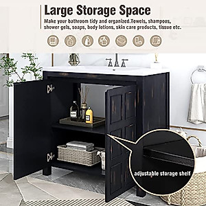 LUMISOL 36" Bathroom Vanity with Sink, Single Bathroom Storage Cabinet with Soft Closing Doors & Adjustable Shelf, Modern Bathroom Vanity with Undermount Basin, Solid Wood Frame, Espresso