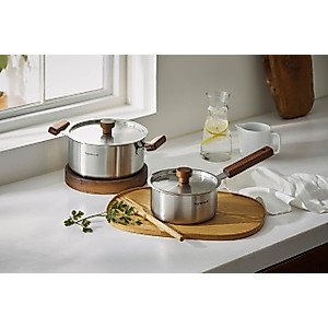 Dr.HOWS Warmwood Nonstick Sauce Pan with Lid 6 inch - Tri-Ply Stainless Steel Saucepan with Wooden Handle - Pot For Induction, Ceramic, Electric, Halogen and Gas Cooktops