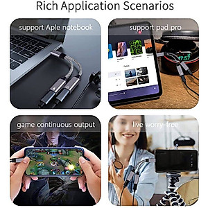 USB C Splitter, 2in1 Type C Audio Adapter , Dual USB C Headphone and Charger PD 27W Fast Charging Support Call Music for Pixel 4 3 XL, Galaxy S21 S20+ S20 Note 20 10, Xperia (Not fit Moto &Oneplus)