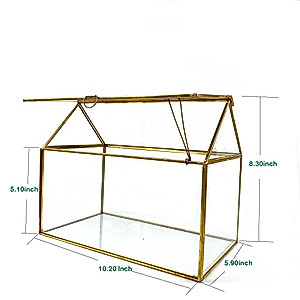 YIMORENCE V Gold Wedding Glass Card Box – Large Wedding Card Holder Gold Handmade Brass Vintage House Shape with Lid (House Gold)