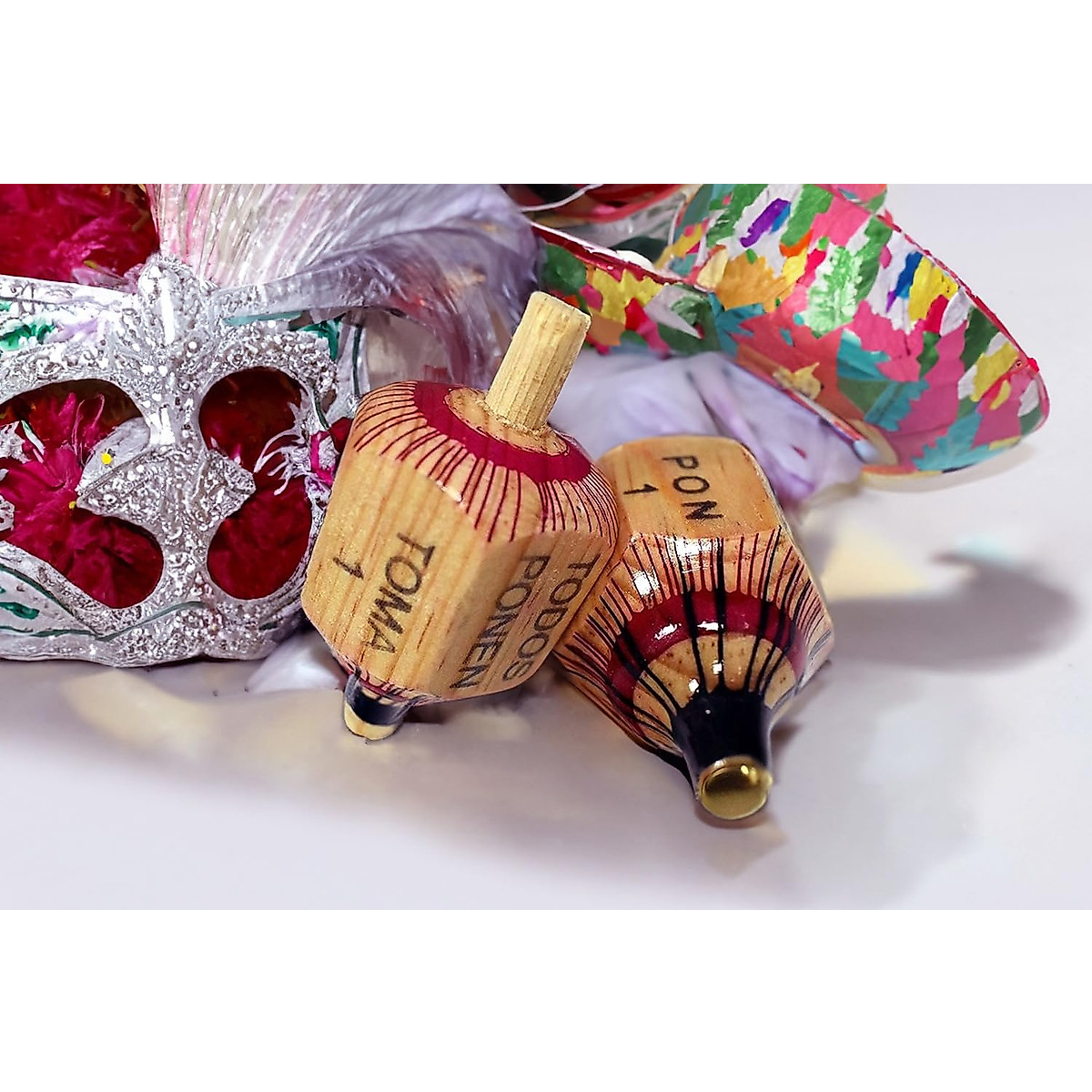 Alondra's Imports Pirinola Toma Todo Set – Mexican Fiesta, Kids and Adults Family Party Games, Bachelor Parties or Baby Shower, Wood Spinning Top Game - Premium Quality Finish - Complete Set of 2