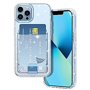 Petocase for iPhone 13 Pro Max Wallet Case,Card Holder Slot Ultra Bling Slim Thin Clear Flexible TPU Gel Rubber Soft Skin Silicone Protective Phone Case for Apple iPhone 13 Pro Max Glitter Clear