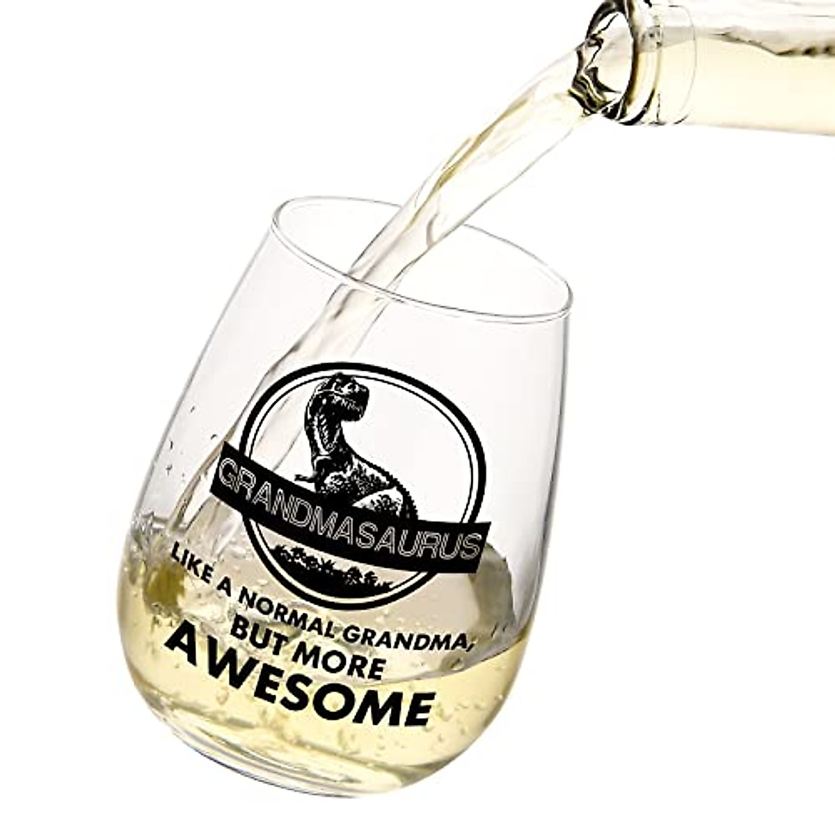 Waipfaru Grandmasaurus Like a Normal Grandma But More Awesome Stemless Wine Glass, Funny Grandma Wine Glass, Ideal Christmas Birthday Gifts for Grandma Grandmother Granny Mom Friends Women Her, 15Oz