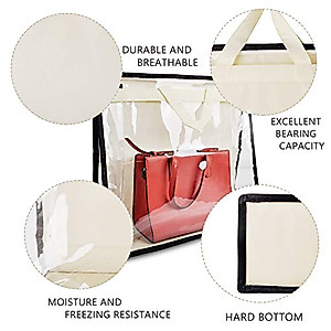 Vercord Clear PVC Handbag Dust-Free Cover Moistureproof Purse Storage Bag Organizer with Handle Zipper Space-Save Holder for Closet Beige XXL