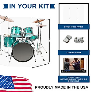 PENNZONI Drum Shield 4ft w/Chrome Hinges, Comes w/ 3 Drum Panels, & 4 Chrome Hinges, Premium Clear Acrylic Panels, Drum Screen