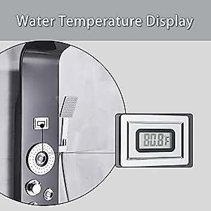 LED Shower Panel Tower System, Full Body Shower Tower System with Jets + Rainfall Waterfall Shower Head + Handheld Shower + Tub Spout, Digital Display Smart shower Spa system, Black…