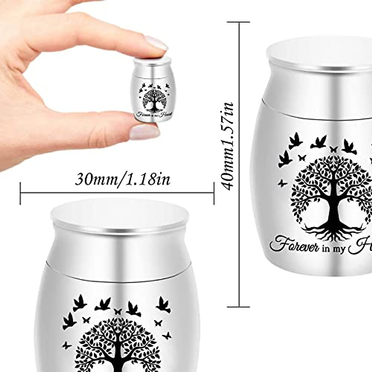 Small Keepsake Urn for Human Ashes Tree of Life Cremation Urns Mini Set of 7 Urns Perfect Stainless Steel Memorial Ashes Holder Small Funeral Ash Urn-Forever in My Heart (Silver-7pcs)