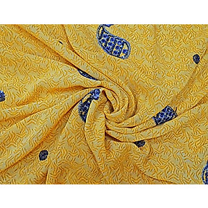 Peegli Indian Vintage Yellow Saree Paisley Pattern Sequins Work Sari Georgette DIY Craft Fabric