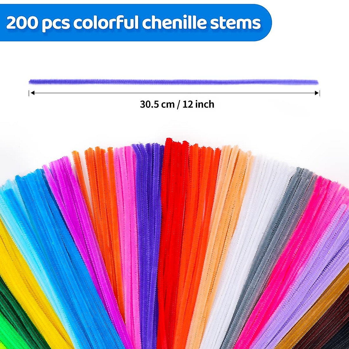 Eppingwin 200 PCS Pipe Cleaners, Multi-Colored Pipe Cleaners Craft Supplies, 20 Colors Chenille Stems for DIY Arts Crafts Project(Multi Color)