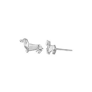 Boma Jewelry Sterling Silver Origami Dachshund Wiener Dog Stud Earrings
