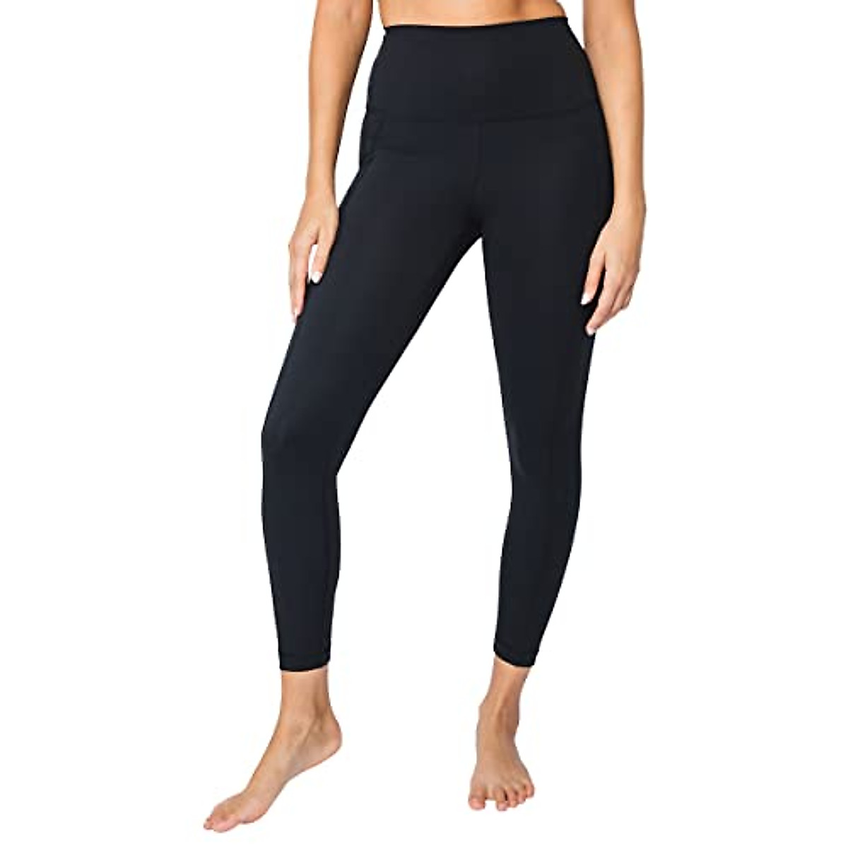 Yogalicious Lux High Waist Elastic Free Side Pocket Ankle Legging - Black - Medium