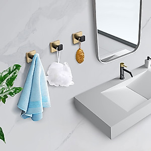 TNOMS 2 Pack Towel Hooks Gold Bathroom Coat Hook Robe Hook Stainless Steel Wall Mount Hook fit Bathroom Bedroom Kitchen Hotel Pool