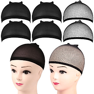 FANDAMEI 6PCS Wig Cap, 4PCS Black Nylon Wig Caps with 2PCS Black Mesh Wig Cap Net. Black Wig Caps for Women, Closed End Hair Mesh Net Wig Caps. Wig Caps for Halloween, Cosplay.