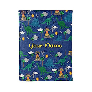 Personalized Corner Custom Dark Blue Dinosaur Fleece Throw Blanket for Kids - Boys Girls Baby Toddler Infants Blankets for Bed (30x40 Inches)