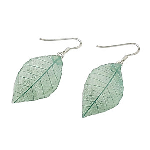 NOVICA Artisan Handmade Natural Leaf Dangle Earrings Jade from Thailand Sterling Silver No Stone Nature Tree [2.2 in L x 0.8 in W] ' Stunning Nature in Jade'