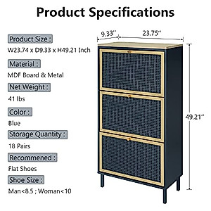 Sweiko Entryway Shoe Storage Cabinet with 3 Flip Drawers Metal Door Shoe Cabinet Organizer with Mesh Door Freestanding Shoe Rack Storage Cabinet with Wooden Top for Hallway Bedroom Mudroom Blue-Gray