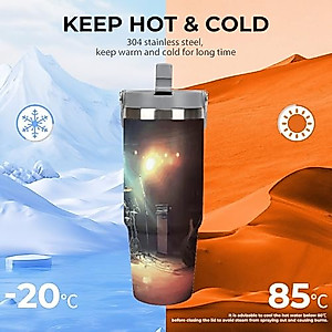 BWQJKUO Large Capacity Car Cup 30 Oz Stainless Steel Rock Band Stage Printed Travel Mug Leak-proof Flip Straw Tumbler with Handle,keeps Cold Or Ho