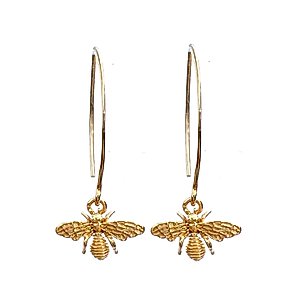 14k Gold Bee Dangle Earrings Sterling Silver