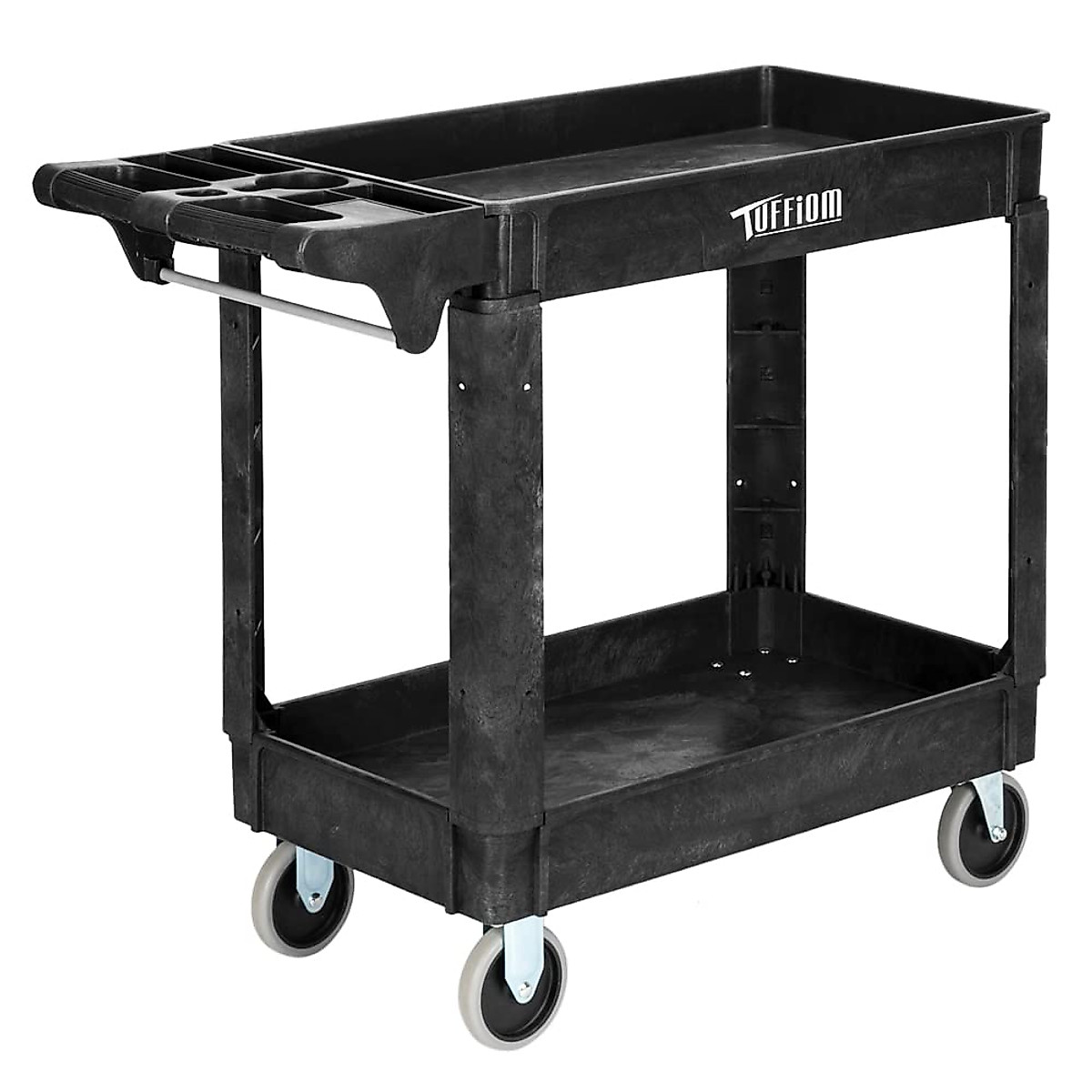 TUFFIOM Plastic Service Utility Cart with Wheels, 550lbs Capacity Heavy Duty Tub Storage Cart W/Deep Shelves, Multipurpose Rolling 2-Tier Mobile Storage Organizer, for Warehouse Garage Industrial