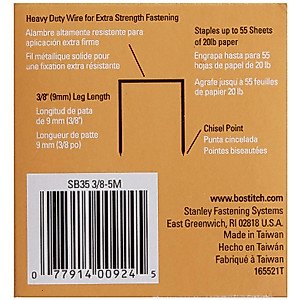 Bostitch Heavy Duty Premium Staples, 25-55 Sheets, 0.375 Inch Leg, 5,000 Per Box (SB353/8-5M)