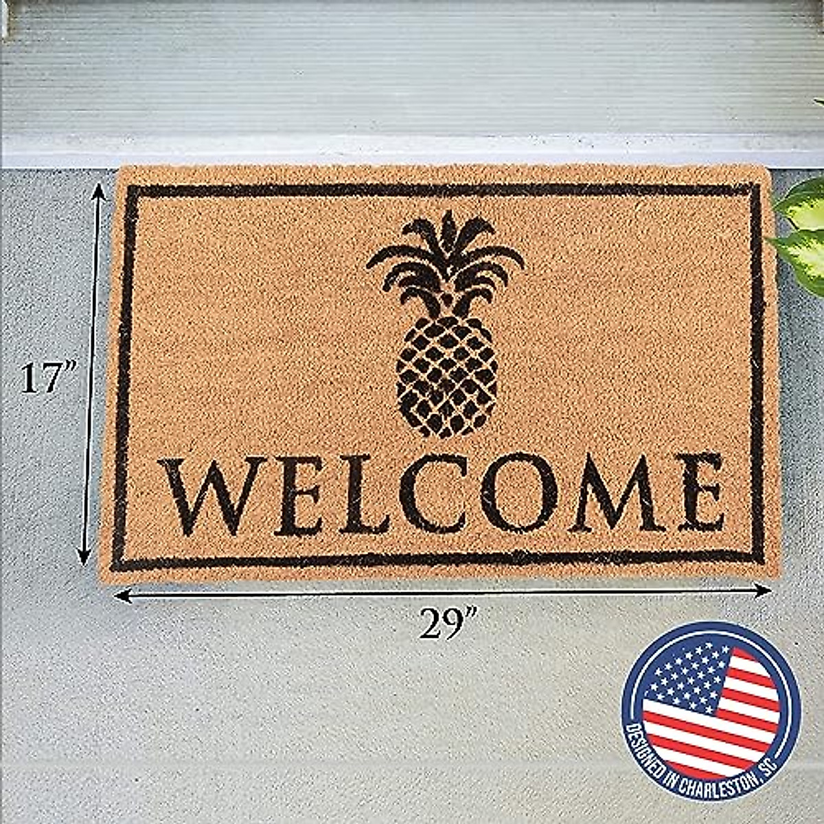 Avera Products | Classic Pineapple Welcome Mat, Natural Coir Fiber Doormat, Anti-Slip Mat Backing