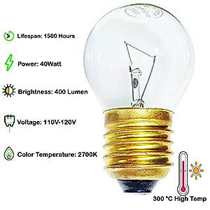 zaqaqa Oven Light Bulb_4 Pack 300°C High Temp 120v 40w Appliance Bulb G45 E26/E27 Socket,Replacement Bulbs for Oven,Stove,Refrigerator_400 Lumens.