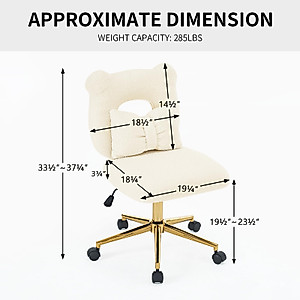 Furnimart Swivel Desk Chair Cute Vanity Chair with Kawaii Backrest & Lumbar Pillow, Armless Comfy Faux Fur Accent Chairs for Bedroom, Makeup Room, Dorm, Teenage Girls (Ivory White)